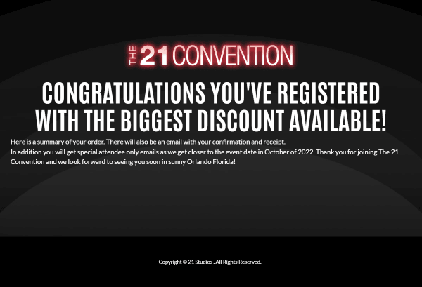 Funnel Thank You – 21 Convention – 21 Studios